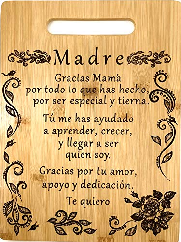 Gift for mom Spanish-Regalo para el poema de mamá-Tabla de cortar de bambú grabada única-Madre poema (22x30cm)