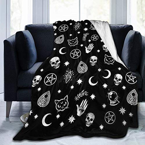 MSGUIDE Moon Gothic Pattern Throw Blanket for Couch Cozy Flannel Bed Blanket Soft Lightweight Warm Decorative Blanket for Sofa, Travel - All Seasons Suitable for Girls Boys Women Men