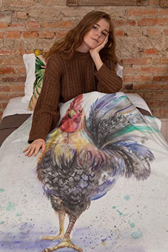 Watercolor Rooster Coloful Chicken Soft Throw Blanket All Season Microplush Warm Blankets Lightweight Tufted Fuzzy Flannel Fleece Throws Blanket for Bed Sofa Couch 50"x40"