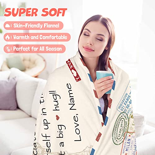 Neywoll Personalized Blanket for Mom from Daughter or Son, to My Mom Love Letter Air Mail Blankets, Soft Couch Bed Fleece World Landmarks Blanket 40x50 Inches