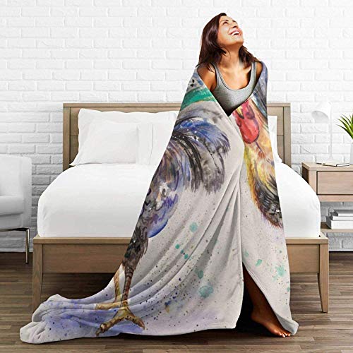 Watercolor Rooster Coloful Chicken Soft Throw Blanket All Season Microplush Warm Blankets Lightweight Tufted Fuzzy Flannel Fleece Throws Blanket for Bed Sofa Couch 50"x40"