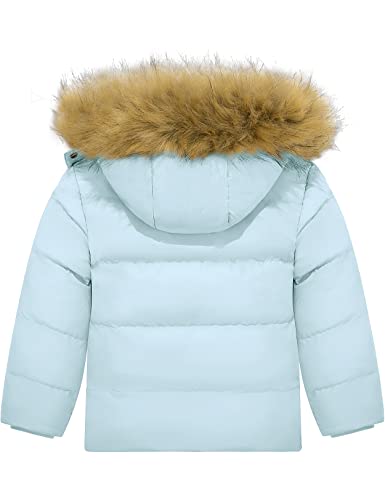 YXP Girl's Puffer Jackets Warm Fleece Lined Winter Coats with Detachable Hood (Skyblue,8)