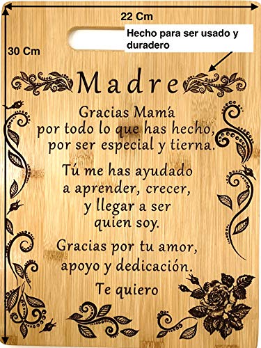 Gift for mom Spanish-Regalo para el poema de mamá-Tabla de cortar de bambú grabada única-Madre poema (22x30cm)