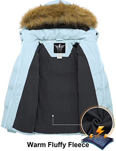 YXP Girl's Puffer Jackets Warm Fleece Lined Winter Coats with Detachable Hood (Skyblue,8)