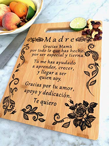 Gift for mom Spanish-Regalo para el poema de mamá-Tabla de cortar de bambú grabada única-Madre poema (22x30cm)