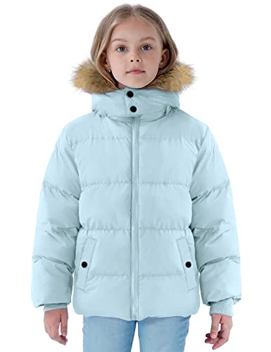 YXP Girl's Puffer Jackets Warm Fleece Lined Winter Coats with Detachable Hood (Skyblue,8)