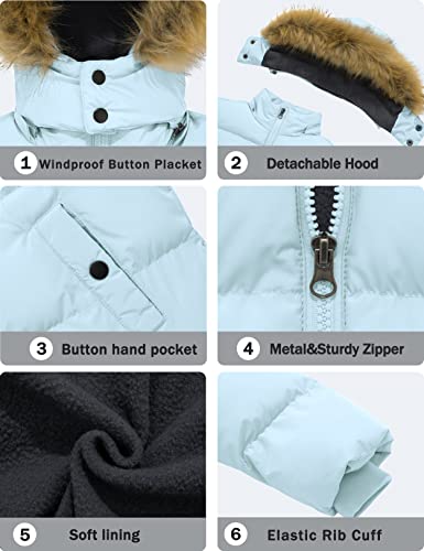 YXP Girl's Puffer Jackets Warm Fleece Lined Winter Coats with Detachable Hood (Skyblue,8)