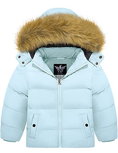 YXP Girl's Puffer Jackets Warm Fleece Lined Winter Coats with Detachable Hood (Skyblue,8)