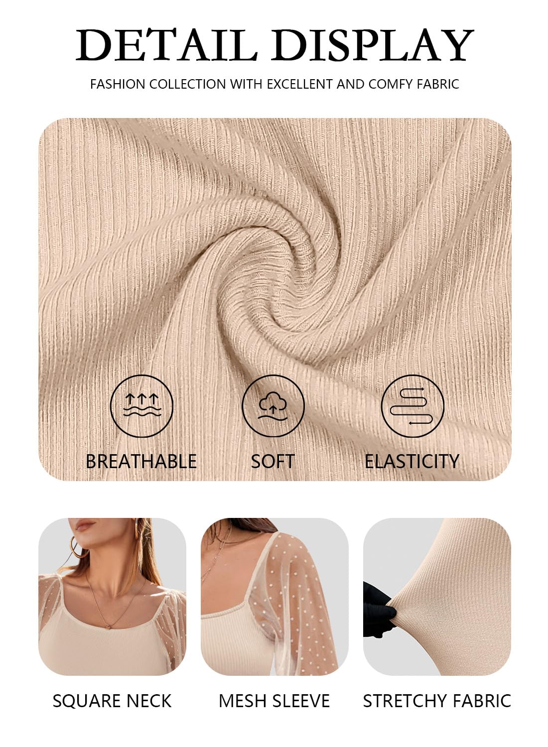 DOROSE Womens Mesh Long Sleeve Shirts Casual Blouses Tops Beige S