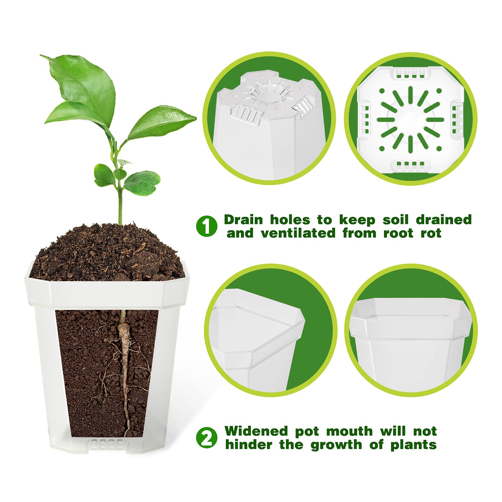 foxany 3" Clear Nursery Pots, 30 Pcs Thick Plastic Plant Pots, Square Flower Planting Pots, Seedling Planter Seed Starter Pots with Saucers