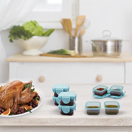 Amytalk Mini Salad Dressing Containers Reusable Plastic Sauce Containers Small Sauce Condiment Cups with Lid for Lunch Box Picnic Travel (Blue)