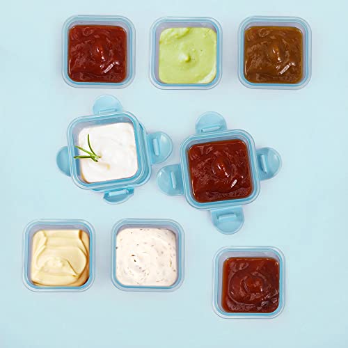 Amytalk Mini Salad Dressing Containers Reusable Plastic Sauce Containers Small Sauce Condiment Cups with Lid for Lunch Box Picnic Travel (Blue)