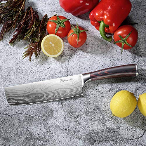 PAUDIN Nakiri Knife Razor Sharp Meat Cleaver 7 inch High Carbon Stainless Steel Vegetable Kitchen Knife, Multipurpose Asian Chef Knife for Home and Kitchen with Ergonomic Handle