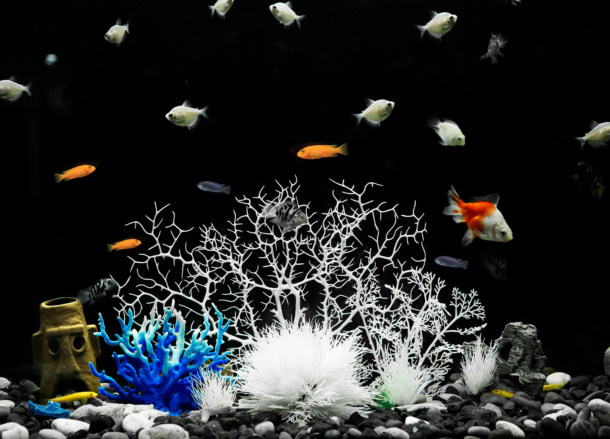 MyLifeUNIT Aquarium Plants, 7 Pack Artificial Coral Ornament for Fish Tank Decorations (White)