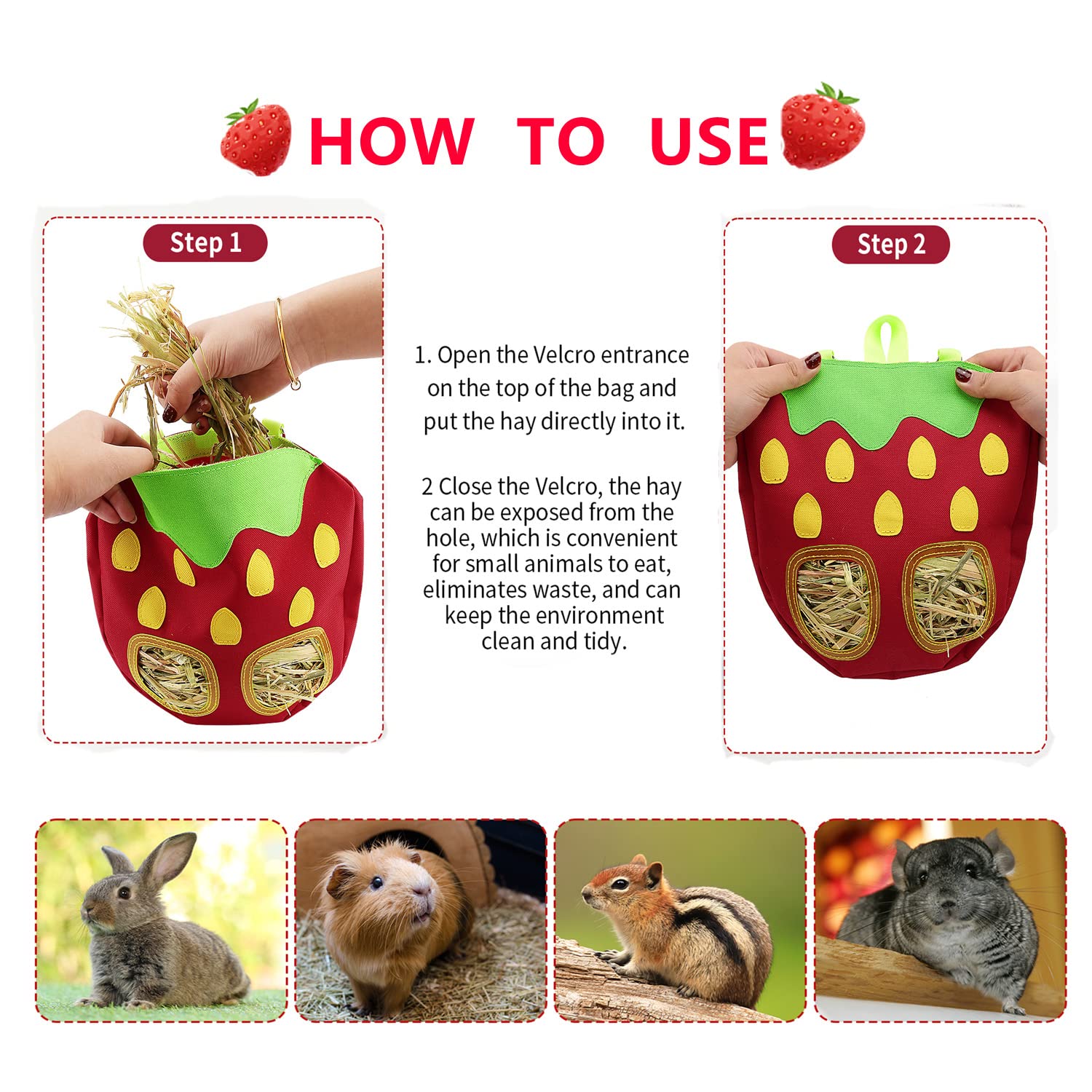 Rabbit Hay Feeder Bag, Hay Feeding Bag for Rabbits,Guinea Pig Hay Feeder Storage, Hanging Rabbit Hay Feeder Bag for Guinea Pigs Bunnies Chinchillas(Red)
