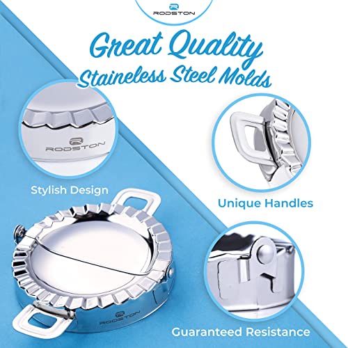 Dumpling Maker Press Set of 3 Molds β BONUS Pastry Mat, Empanada Press for Cooking Pierogi Ravioli Turnover Wrappers, Stainless Steel Dumpling Mould - Pack of 3 Sizes with Silicone Dough Mat