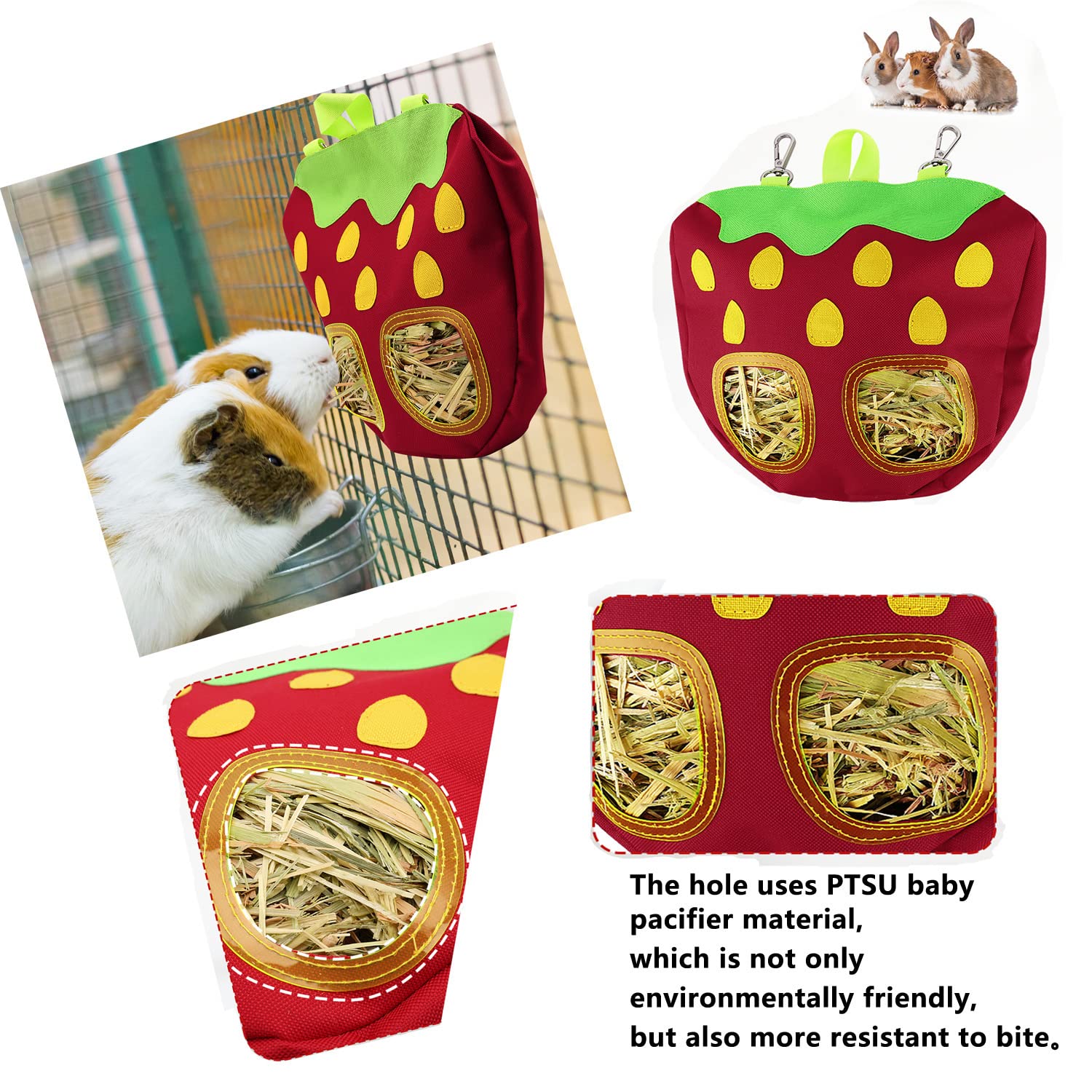 Rabbit Hay Feeder Bag, Hay Feeding Bag for Rabbits,Guinea Pig Hay Feeder Storage, Hanging Rabbit Hay Feeder Bag for Guinea Pigs Bunnies Chinchillas(Red)