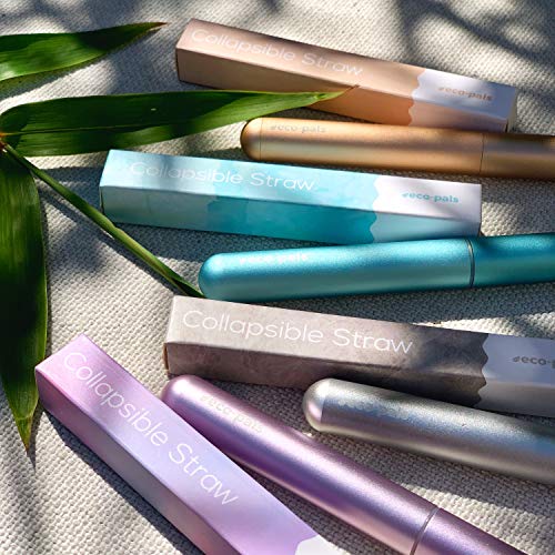 Eco-Pals | Collapsible Straw Travel Straw with Soft Silicone Mouthpiece, Reusable Straws with Case | Stainless Steel Straws Drinking Reusable | Dishwasher Safe | +1 Straw Cleaning Brush (Unicorn)