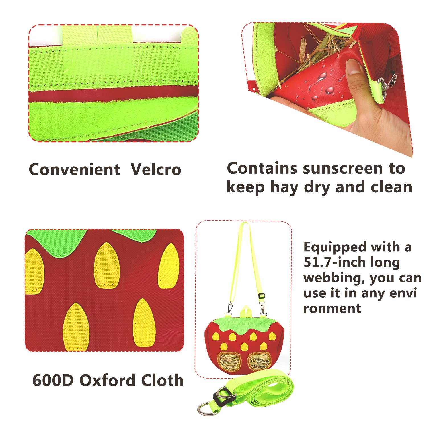 Rabbit Hay Feeder Bag, Hay Feeding Bag for Rabbits,Guinea Pig Hay Feeder Storage, Hanging Rabbit Hay Feeder Bag for Guinea Pigs Bunnies Chinchillas(Red)