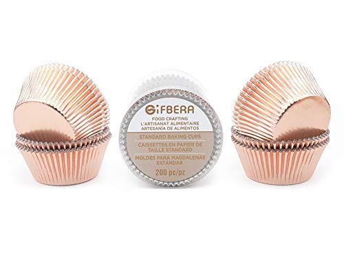 Gifbera Rose Gold Foil Cupcake Liners Standard Baking Cups Muffin Wrappers for Wedding Birthday, 200-Count