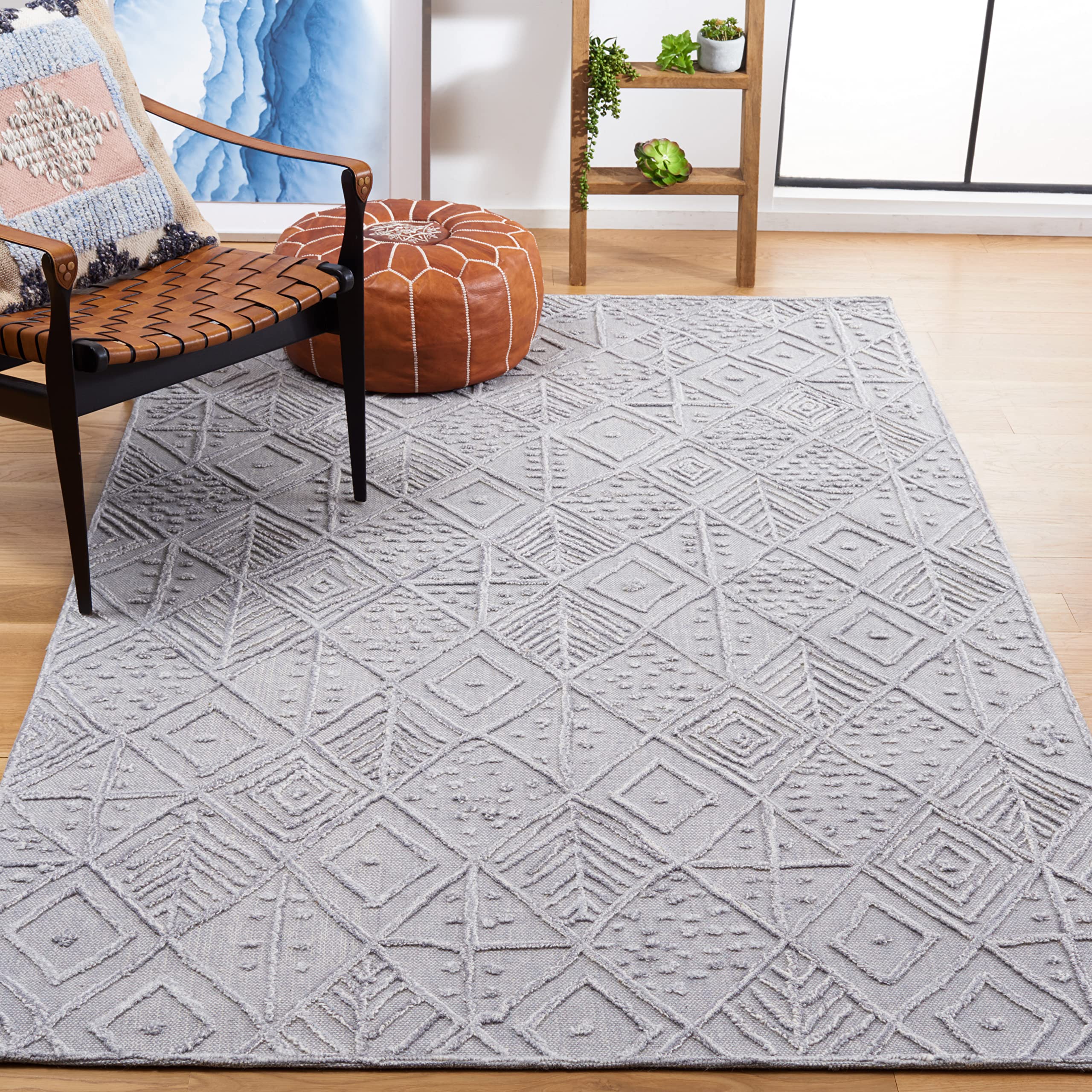 SAFAVIEH Textural Collection Area Rug - 8' x 10', Grey, Handmade Wool, Ideal for High Traffic Areas in Living Room, Bedroom (TXT202F)