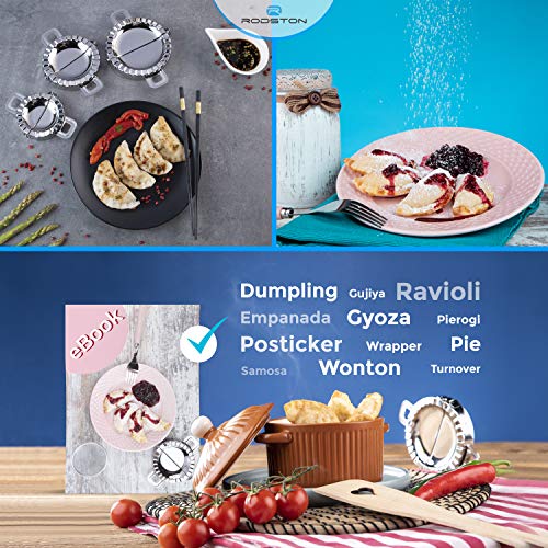 Dumpling Maker Press Set of 3 Molds β BONUS Pastry Mat, Empanada Press for Cooking Pierogi Ravioli Turnover Wrappers, Stainless Steel Dumpling Mould - Pack of 3 Sizes with Silicone Dough Mat