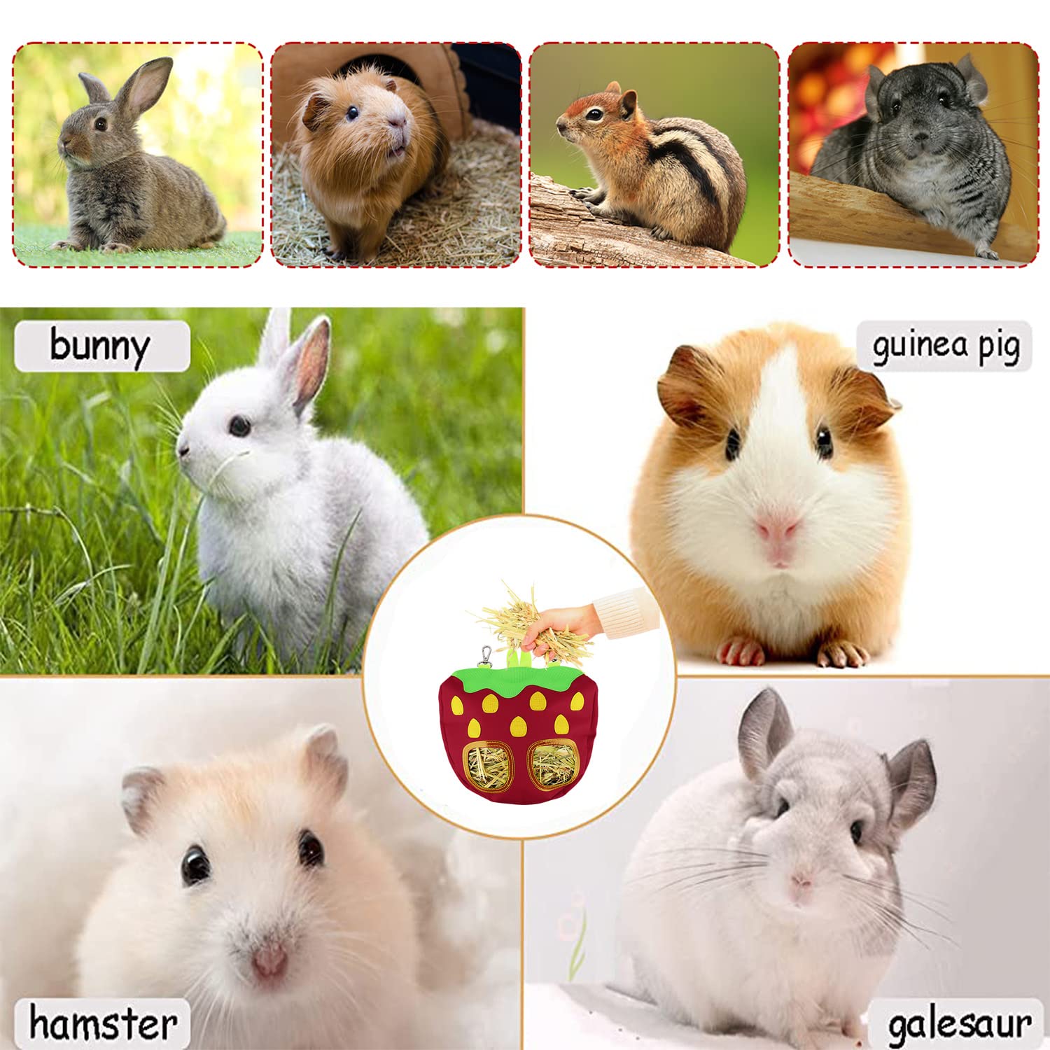 Rabbit Hay Feeder Bag, Hay Feeding Bag for Rabbits,Guinea Pig Hay Feeder Storage, Hanging Rabbit Hay Feeder Bag for Guinea Pigs Bunnies Chinchillas(Red)