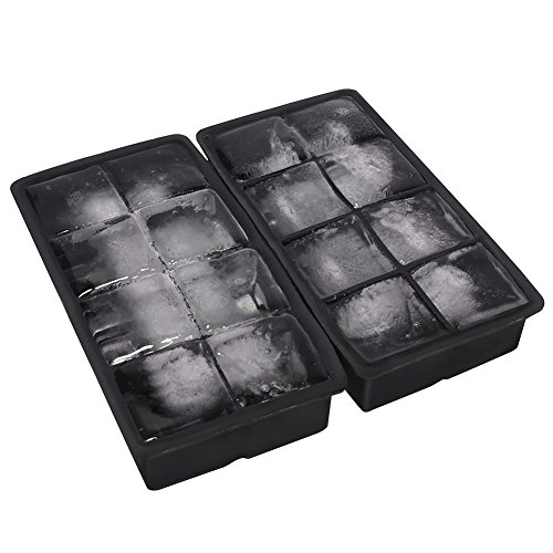 Ticent Large Ice-Cube-Tray Silicone Ice-Cube-Mold 2-Inch Ice Cubes for Whiskey and Cocktail, Pack of 2