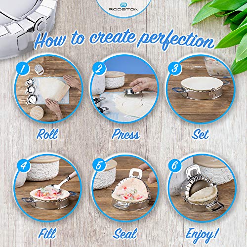 Dumpling Maker Press Set of 3 Molds β BONUS Pastry Mat, Empanada Press for Cooking Pierogi Ravioli Turnover Wrappers, Stainless Steel Dumpling Mould - Pack of 3 Sizes with Silicone Dough Mat
