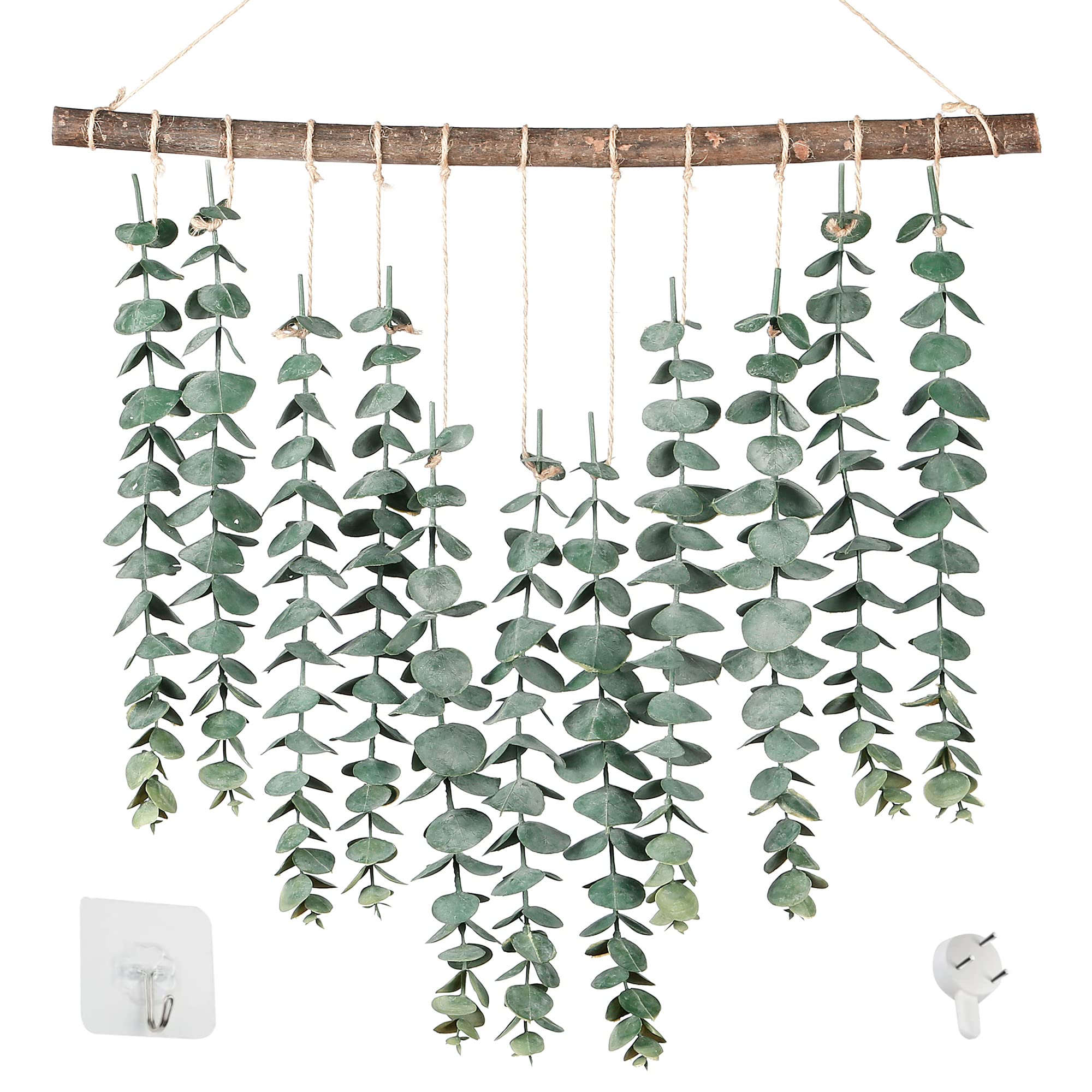Sggvecsy 17.7‘’Eucalyptus Wall Hanging Artificial Eucalyptus Plant Fake Greenery Vine Boho Wall Decor for Apartment Bathroom Bedroom Kitchen Farmhouse Home Living Room Office Decorations