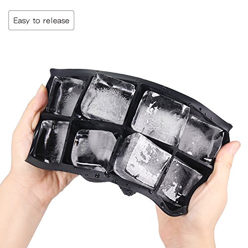 Ticent Large Ice-Cube-Tray Silicone Ice-Cube-Mold 2-Inch Ice Cubes for Whiskey and Cocktail, Pack of 2