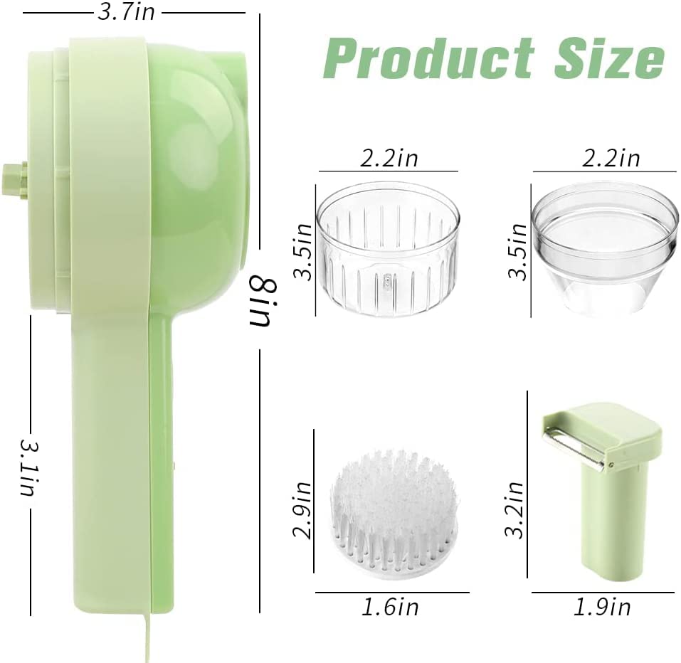 Kitchen Goods Electric Vegetable Cutter Set - 4 in 1 Portable, Rechargeable, Wireless Food Processor & Chopper Machine for Pepper, Garlic, Onion, Celery & Meat