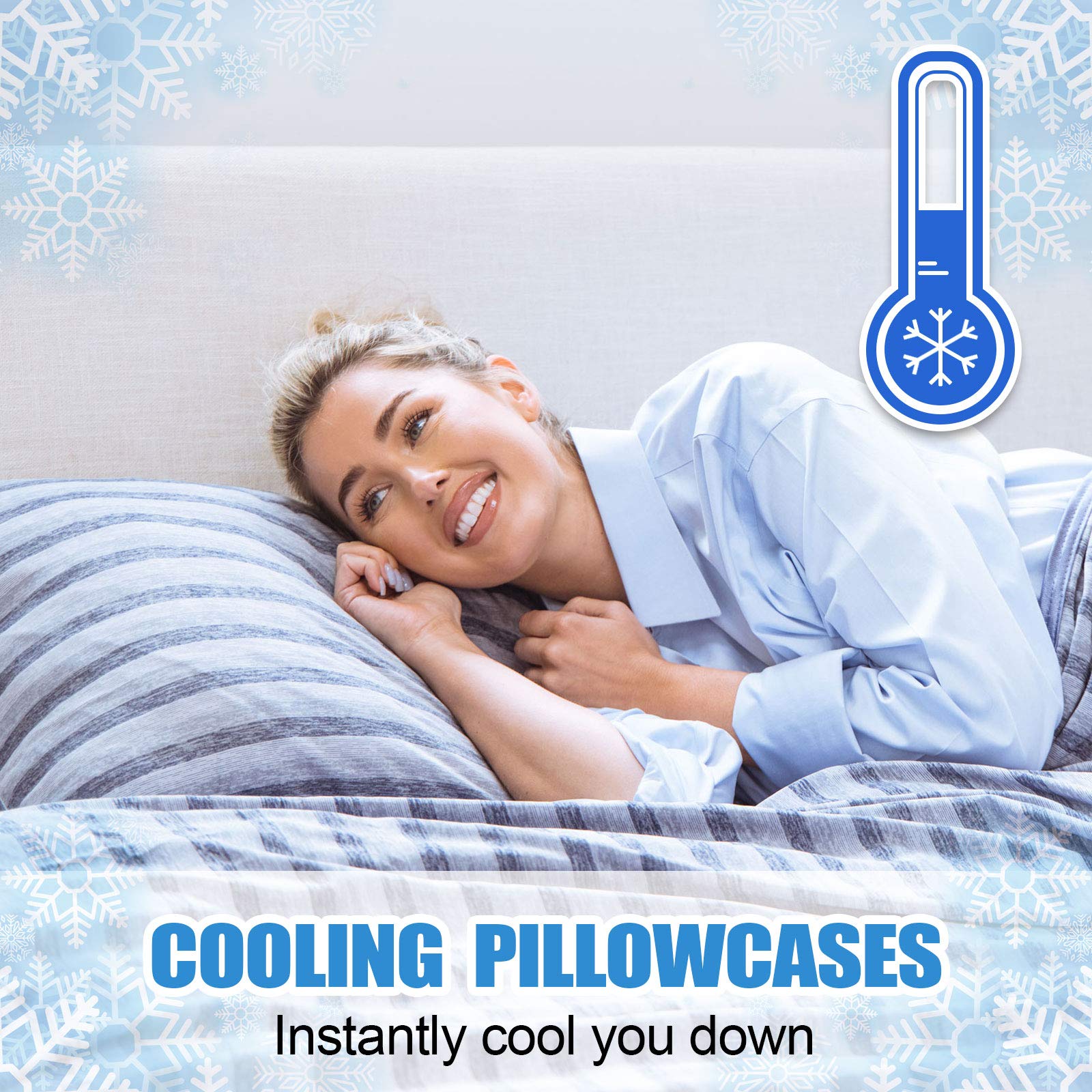 Ailemei Direct Cooling Pillowcase Set of 2, Double Sided with Hidden Zipper, Japanese Icy-Jade Fiber, Breathable and Moisture-Wicking, Easy to Clean, Machine and Hand Washable