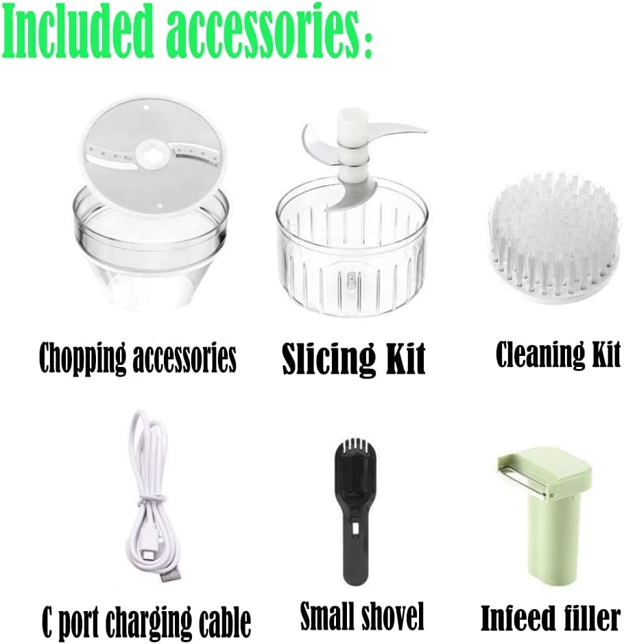 Kitchen Goods Electric Vegetable Cutter Set - 4 in 1 Portable, Rechargeable, Wireless Food Processor & Chopper Machine for Pepper, Garlic, Onion, Celery & Meat