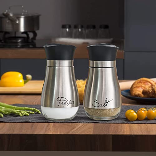 Salt and Pepper Shakers, Stainless Steel and Glass Bottle, Set of 2