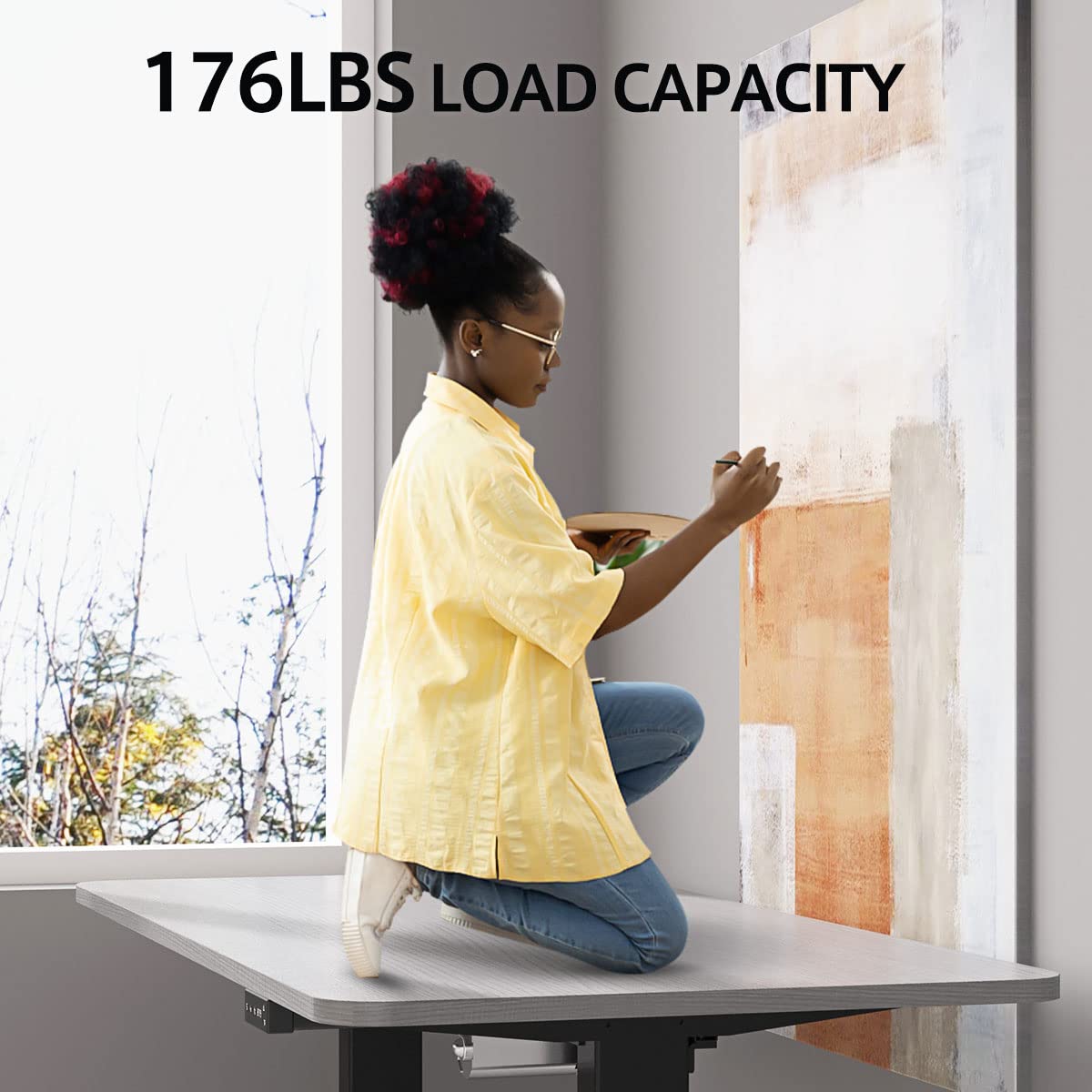 JOY worker Electric Height Adjustable Standing Desk, Grey Whole Piece 48 x 24 Inches Sit Stand Up Desk with Memory Controller, Quick Assembly Standing Workstation for Home Office