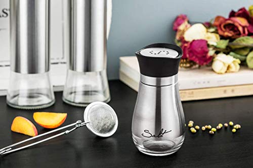 Salt and Pepper Shakers, Stainless Steel and Glass Bottle, Set of 2