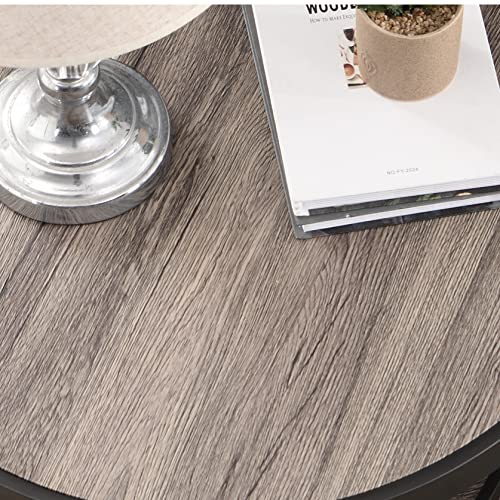 O&K FURNITURE Round End Table, Side Table for Living Room,Small Round Accent Table, Grey