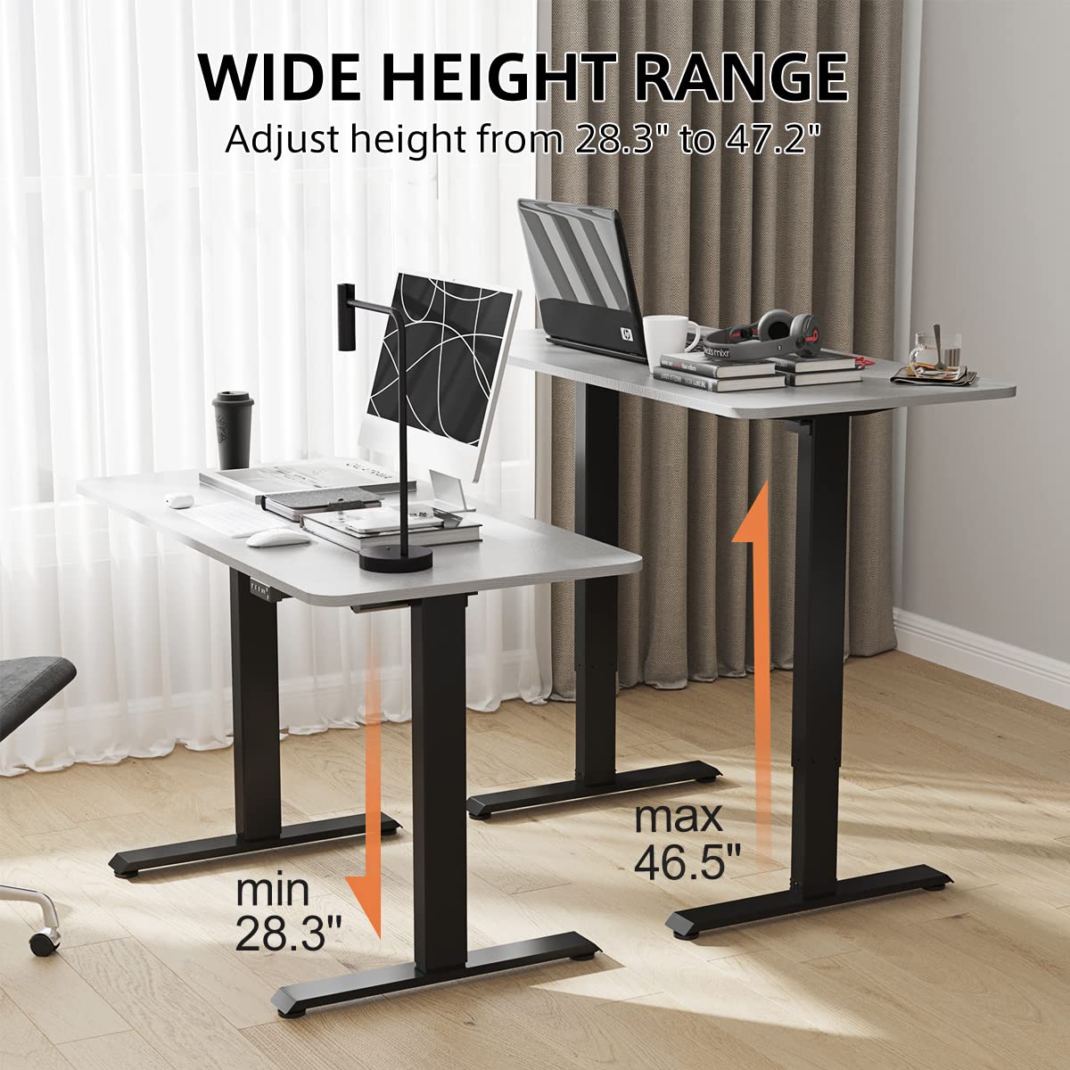 JOY worker Electric Height Adjustable Standing Desk, Grey Whole Piece 48 x 24 Inches Sit Stand Up Desk with Memory Controller, Quick Assembly Standing Workstation for Home Office