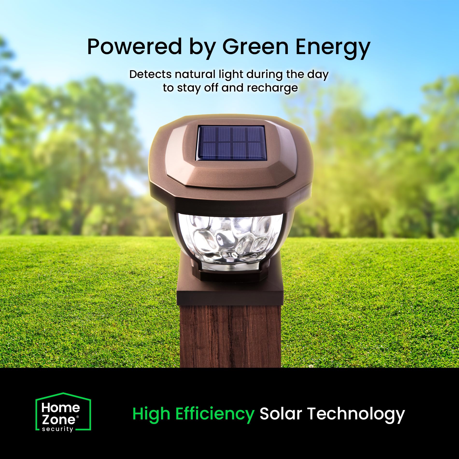 Home Zone Security Solar Post Cap Lights - Decorative Glass LED Outdoor 4x4 (3.5 x 3.5 in.) Post Lights, Bronze (2-Pack)