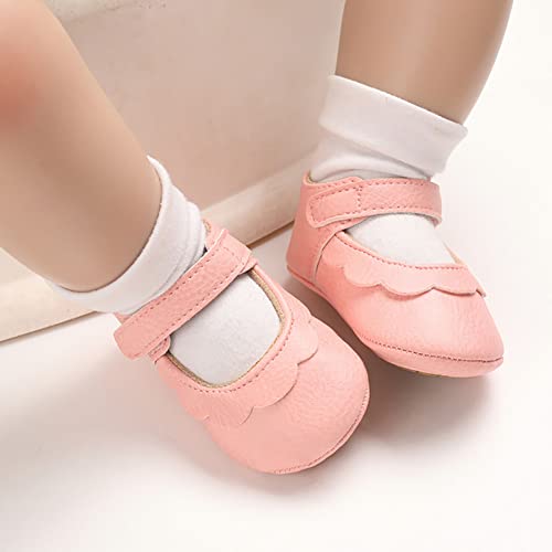 Lykmera Spring Autumn Children Baby Toddler Shoes Girls Round Toe Lightweight Comfortable Solid Hook Loop Walking Shoes (Pink, 0-6 Months)