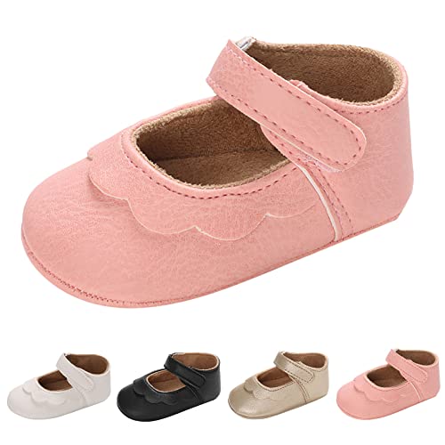 Lykmera Spring Autumn Children Baby Toddler Shoes Girls Round Toe Lightweight Comfortable Solid Hook Loop Walking Shoes (Pink, 0-6 Months)