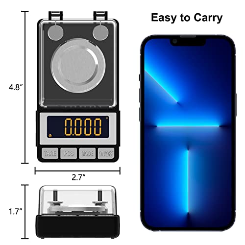 Milligram Scale 50g / 0.001g, Reloading Scale with 2X 20g Calibration Weight, High Precision Jewelry Scale with Large LCD Display, MG Scale for Gold Medicine Powder, Battery Included