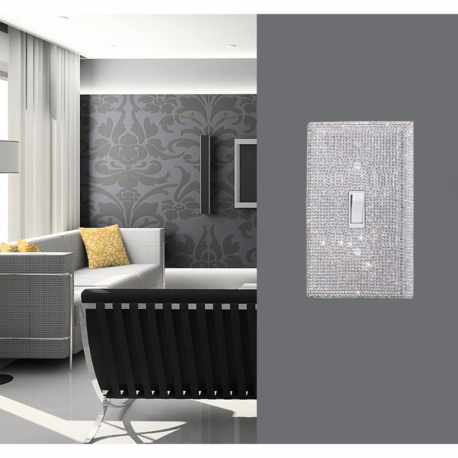 Shiny Silver Rhinestones Wall Plates Light Switch Decorative Cover Plate Single Toggle Rhinestones Outlet Covers Wall Plate