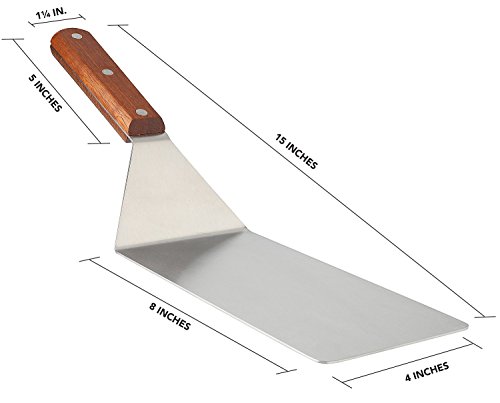 8β Extra-Large Sturdy Stainless Steel Spatula with Strong Wooden Handle β Professional Food Flipper Scraper for Grilling, Cooking, Baking Cakes & Cookies for Your Home Kitchen and Restaurants