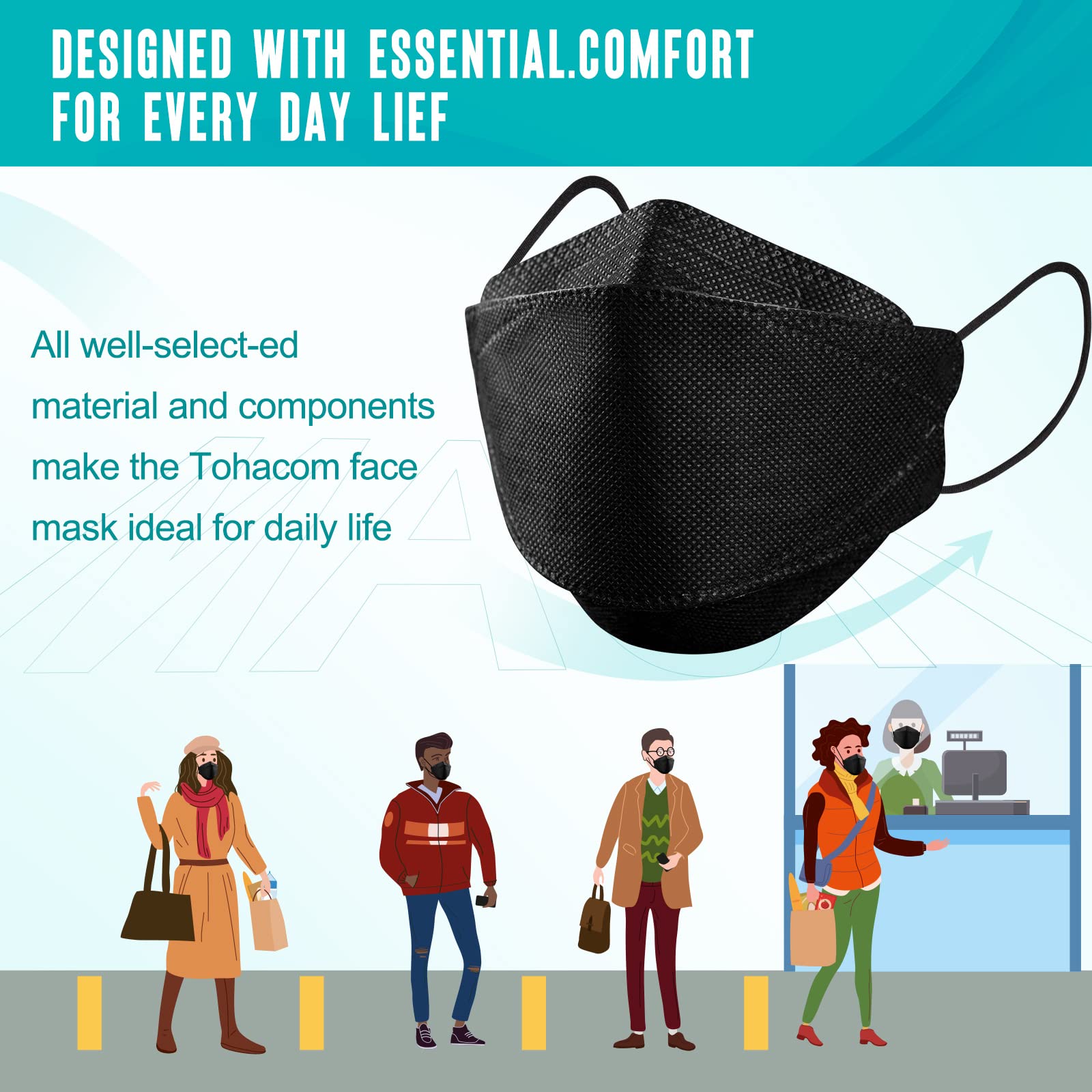 Tohacom 50/100 Pack KF94 Face_Covers, Color Màsk，Black Màsk，4-Layer Màsk outdoor Daily Use