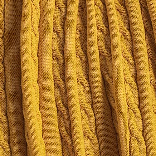 ULUDAG TRIKO Knitted Throw Blankets for Home - 100% Cotton Textured Soft Cozy Warm Decorative Blanket for Home Couch Sofa Bed Chair Cover Living Bed Room, Machine Washable 50"x 60" (Yellow, 60"X80")