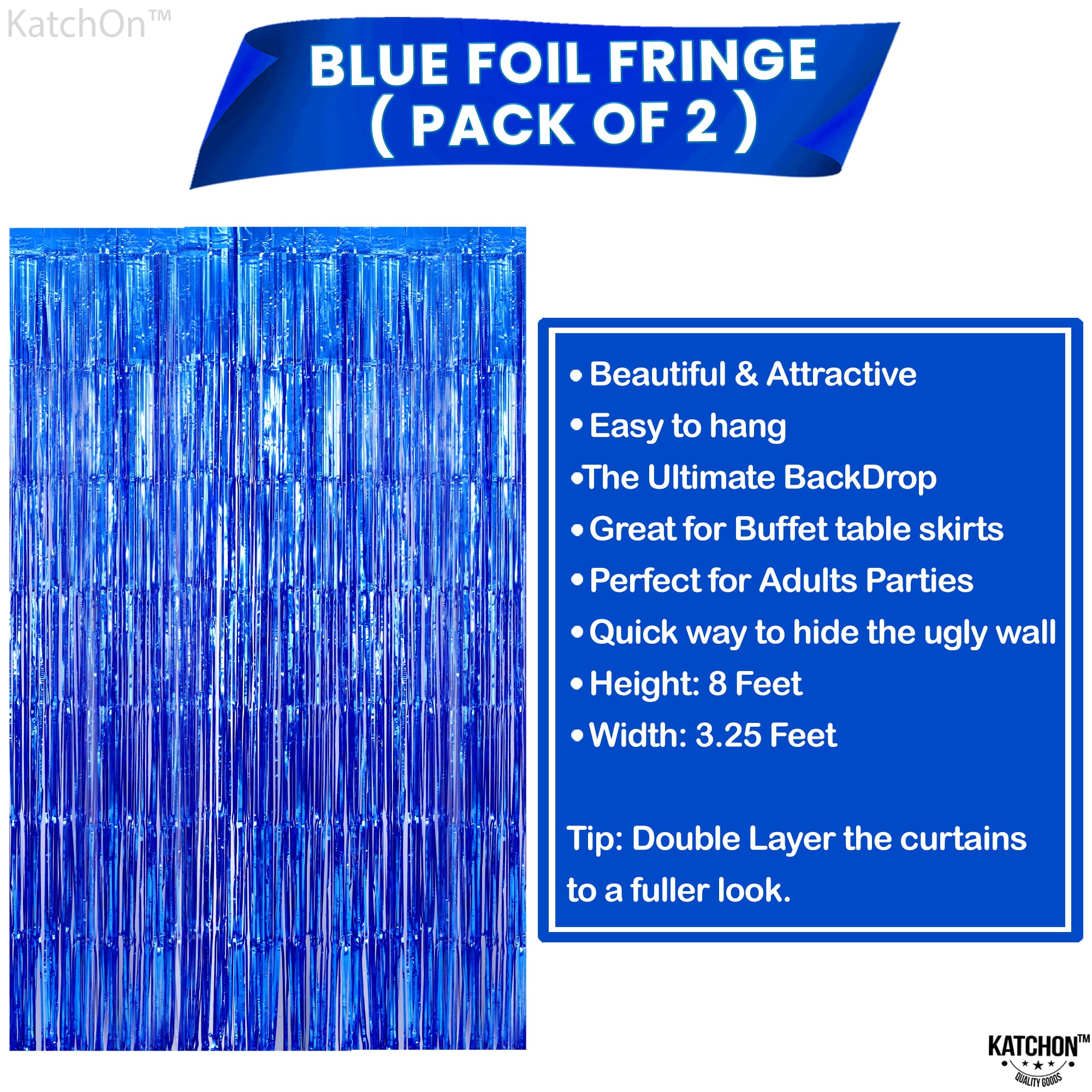 KatchOn, Xtralarge Blue Fringe Backdrop - 8x3.2 Feet, Pack of 2 | Blue Streamers Party Decorations | Blue Fringe Curtain for Ocean Decorations | Under The Sea Party Decorations, Blue Party Decorations