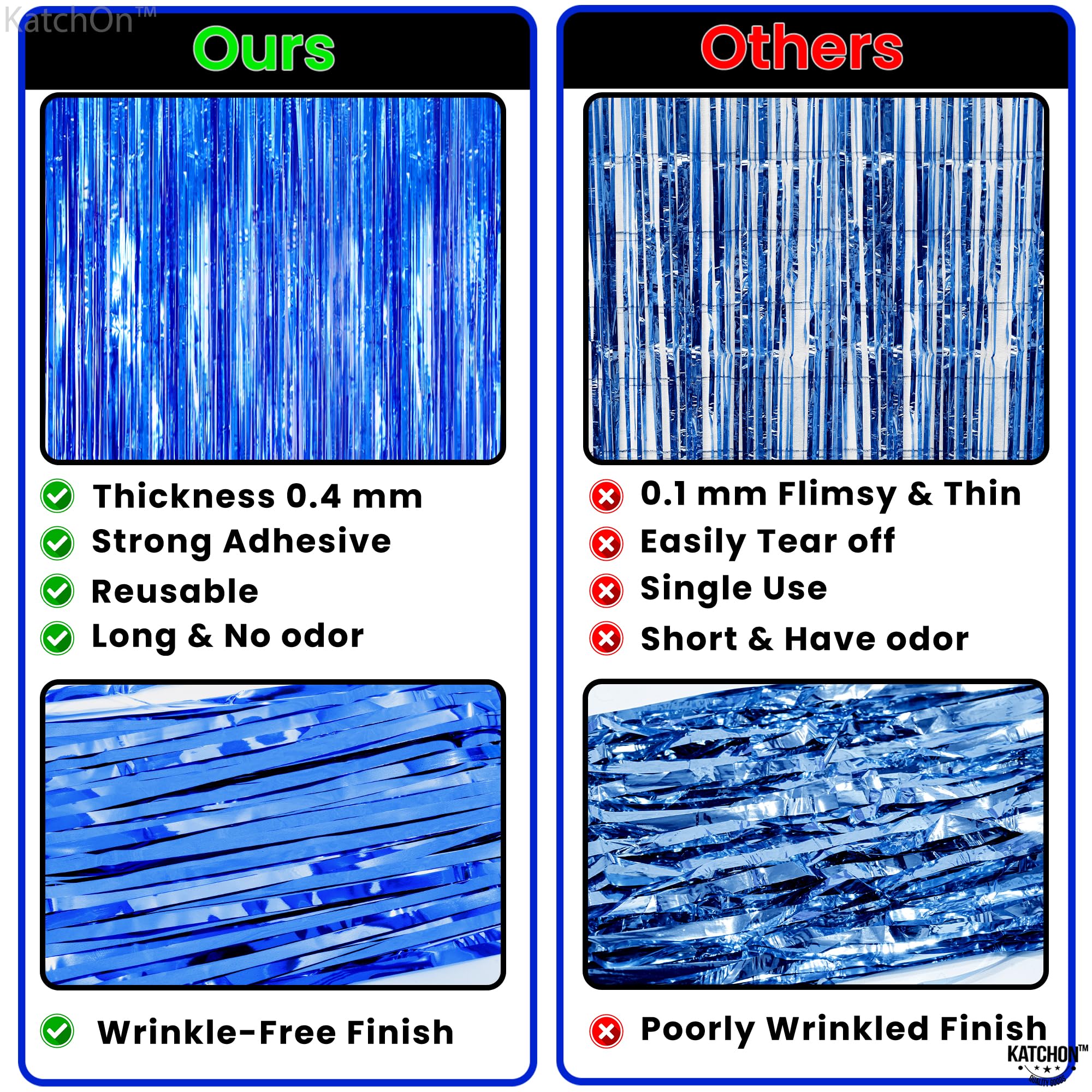 KatchOn, Xtralarge Blue Fringe Backdrop - 8x3.2 Feet, Pack of 2 | Blue Streamers Party Decorations | Blue Fringe Curtain for Ocean Decorations | Under The Sea Party Decorations, Blue Party Decorations