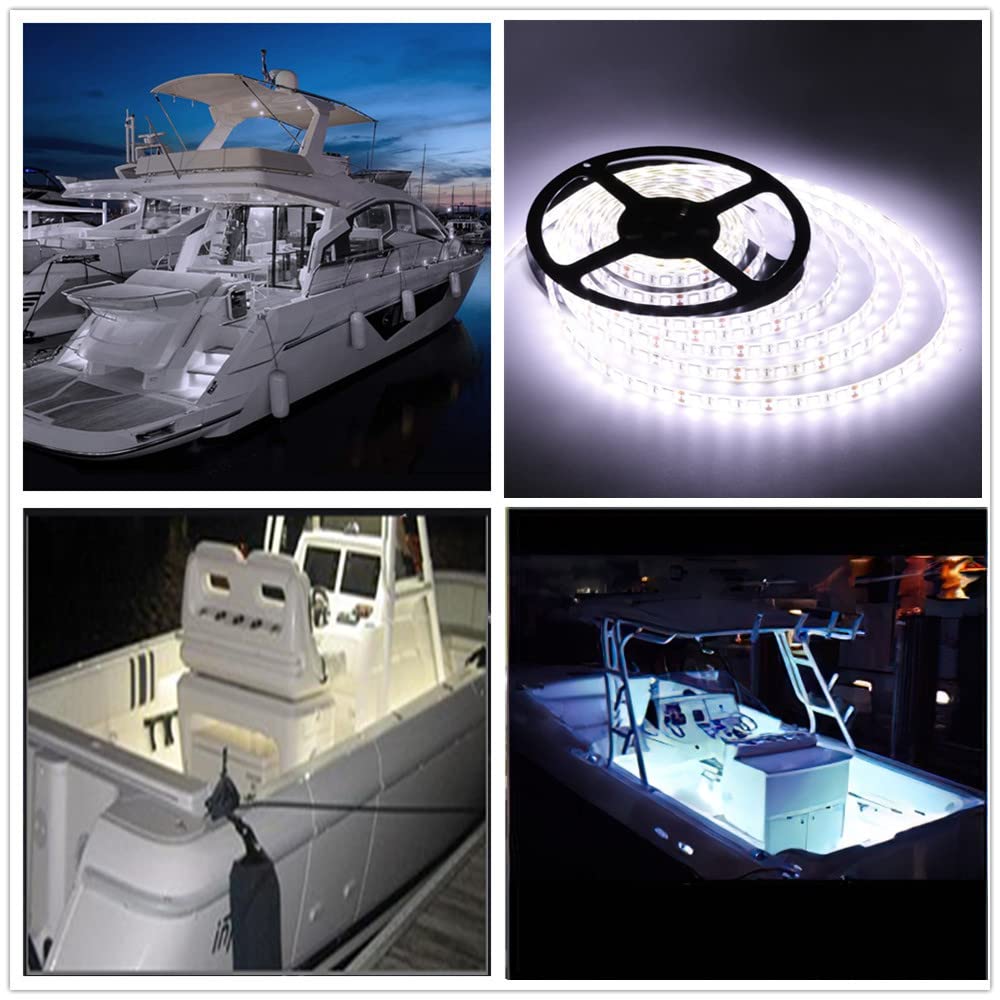 HOKIION Pontoon Led Boat Lights, 12V 20FT Marine Led Strip Lights, Waterproof Boat Interior Light, Under Gunnel Lights, Boat Deck Light, Night Fishing Lights with Extension Cable for Boat (White)